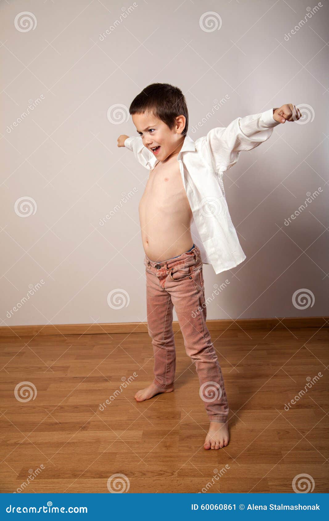 Little Happy Boy Dancing Like Flying Stock Image - Image of healthy ...