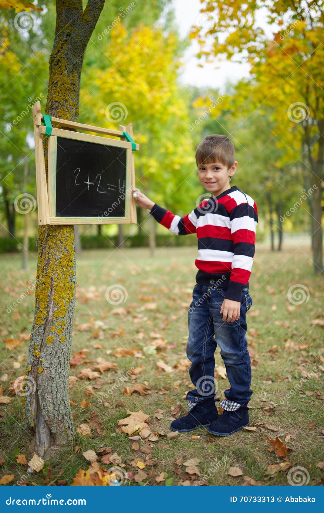 Little Happy Boy Writing on Blackboard Stock Image - Image of ...
