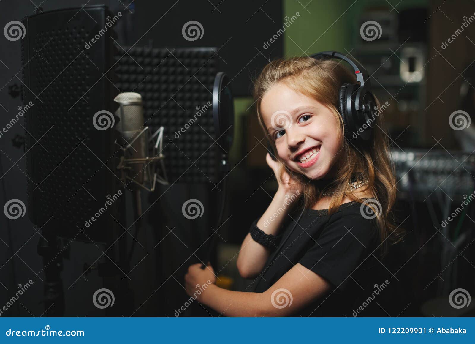 Little Girl Singing in Recording Studio Stock Image - Image of melody ...