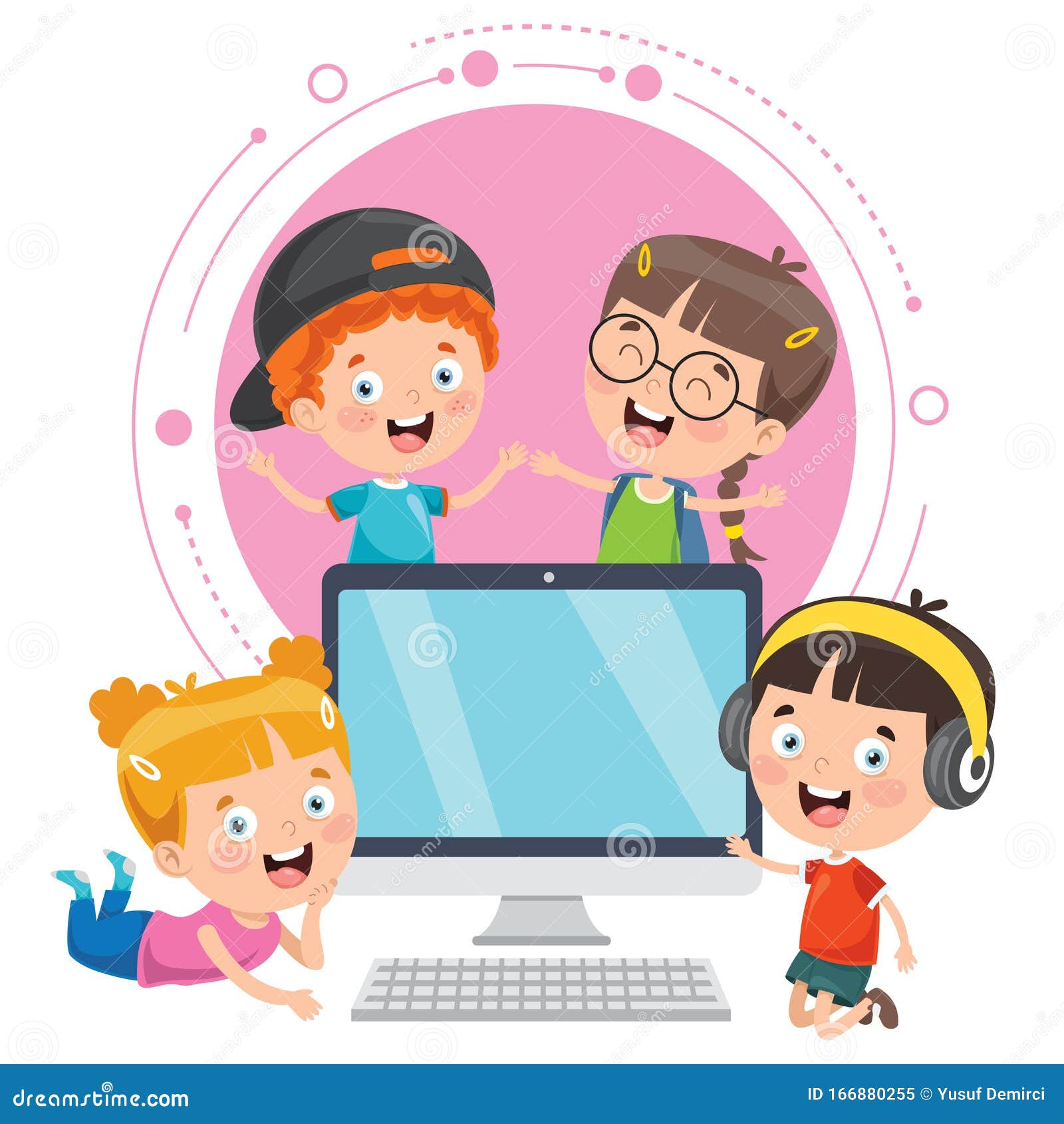 Little Happy Kid Using Technology Stock Vector - Illustration of mobile ...