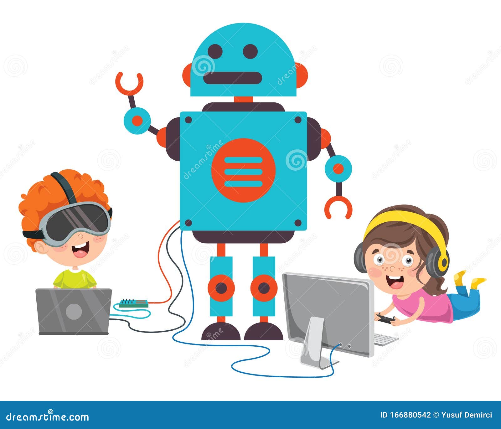 Little Happy Kid Using Technology Stock Vector - Illustration of mobile ...