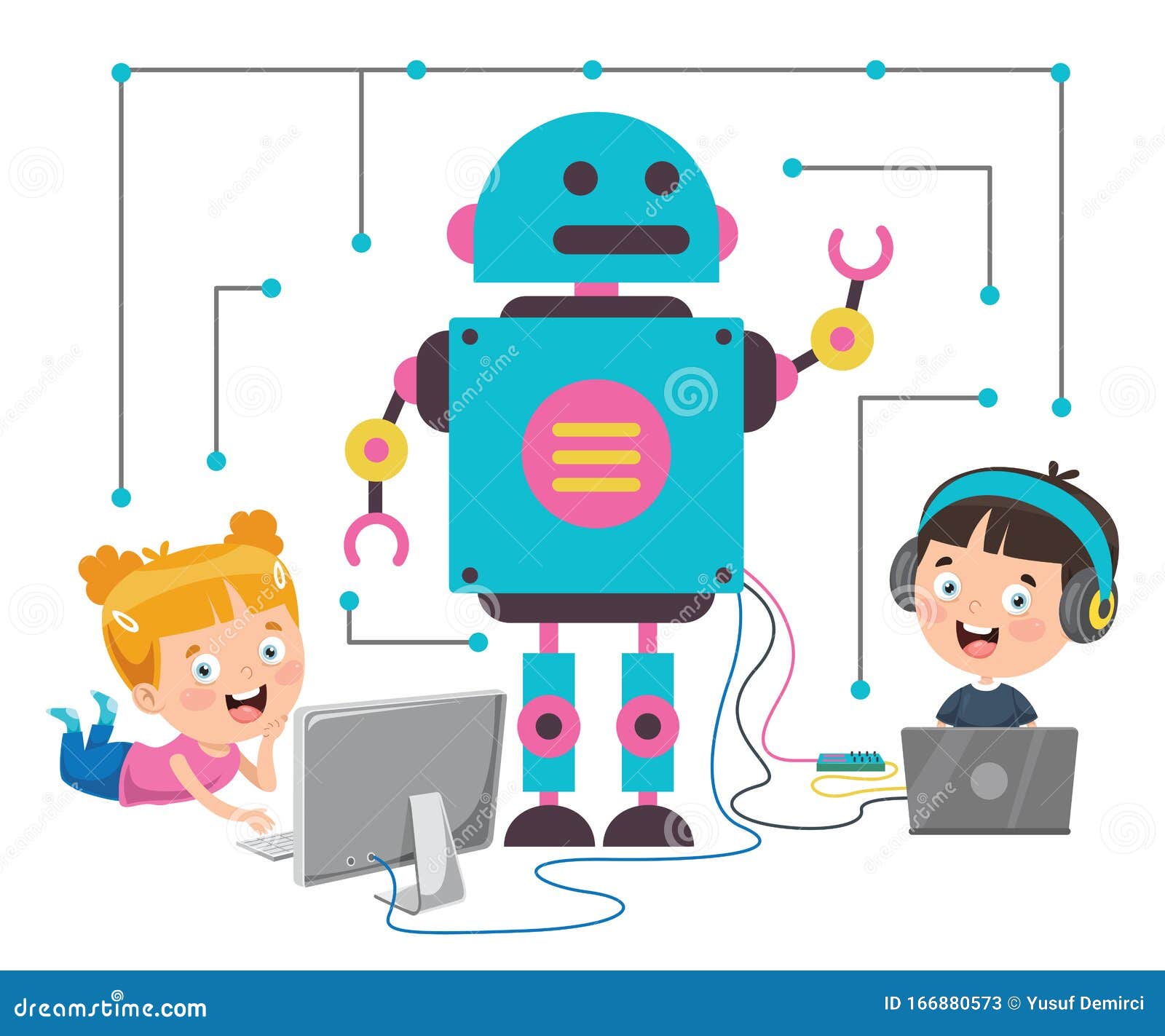 Little Happy Kid Using Technology Stock Vector - Illustration of mobile ...