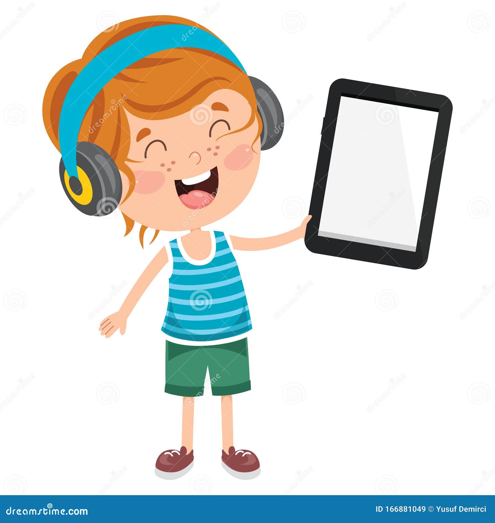 Little Happy Kid Using Technology Stock Vector - Illustration of kids ...