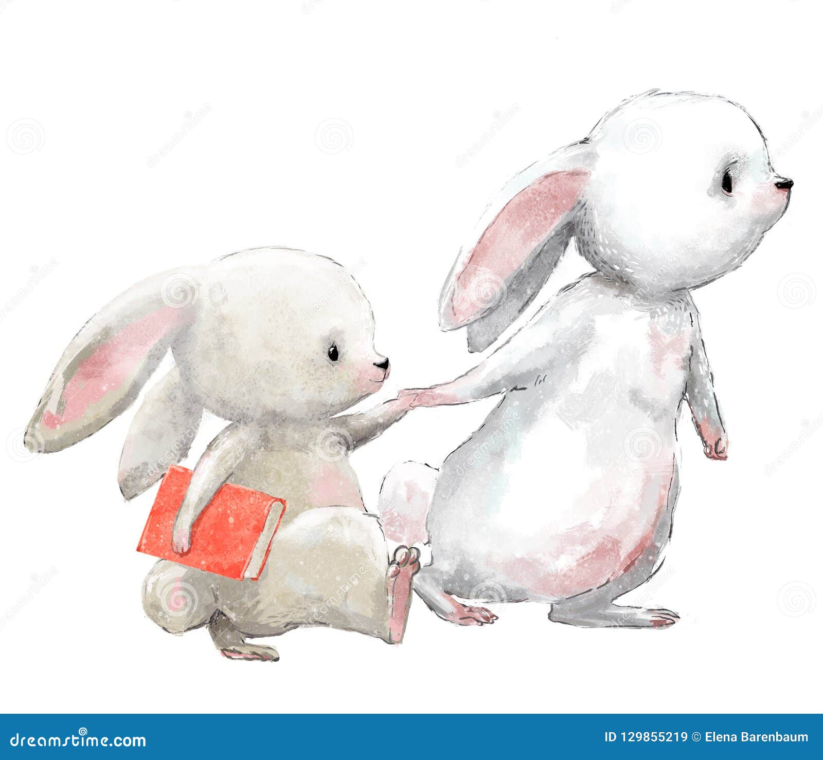 A Little Hare Flying A Kite. Favorite Childhood Game. Cartoon Style ...