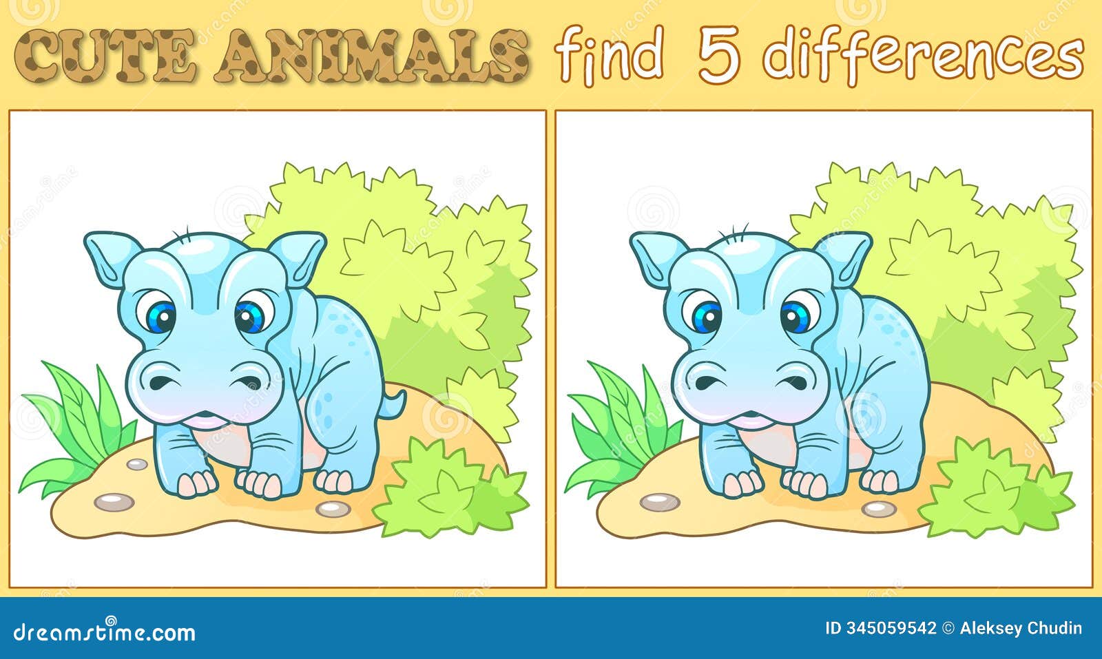 Little Hippo, Find Five Differences Illustration Stock Illustration ...