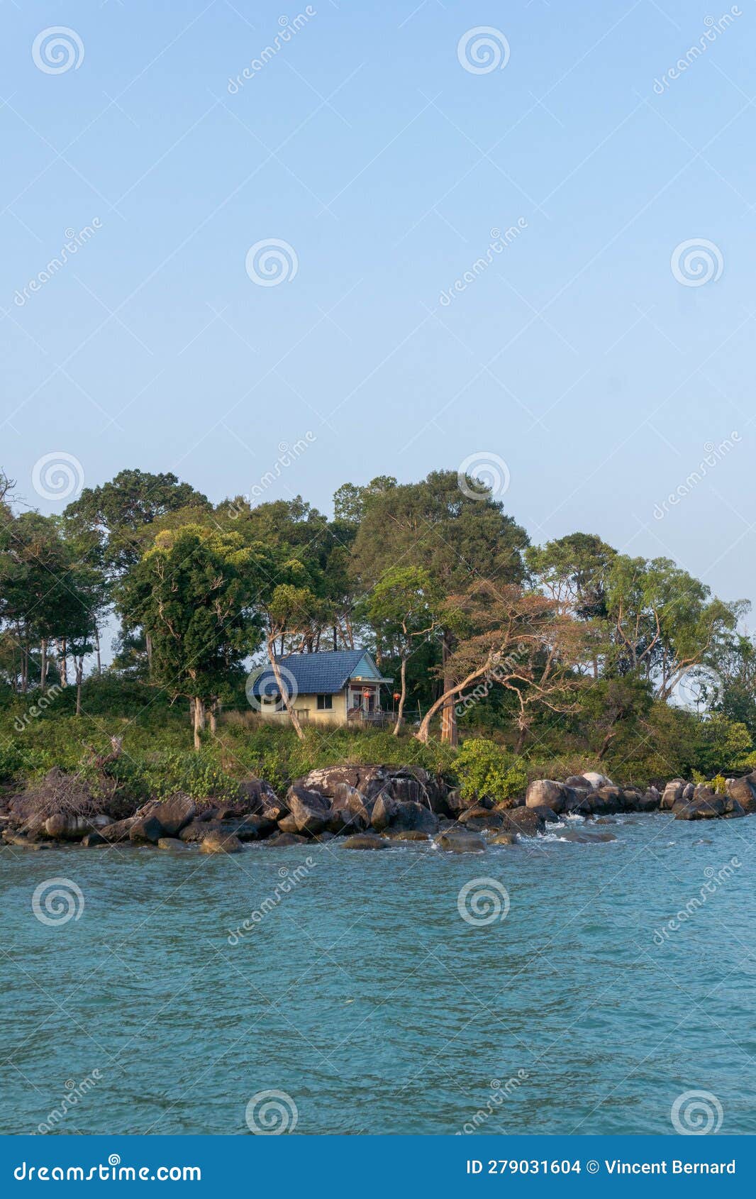 Little House Alone in an Island, Surrounded by Vegetation Stock Photo ...