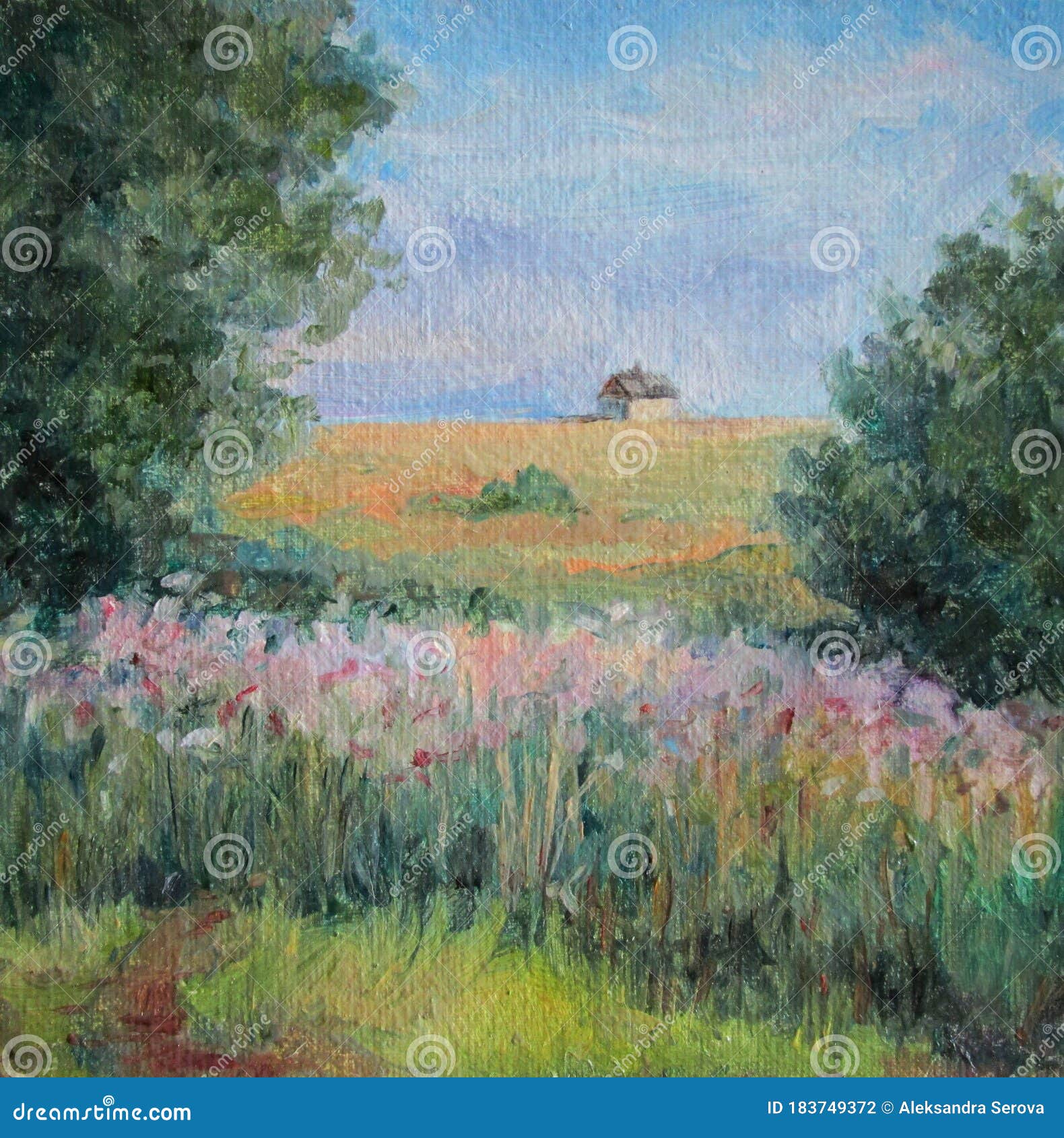 Little House on the Horizont, Oil Painting Stock Illustration ... Little House on the Horizont, Oil Painting Stock Illustration ...
