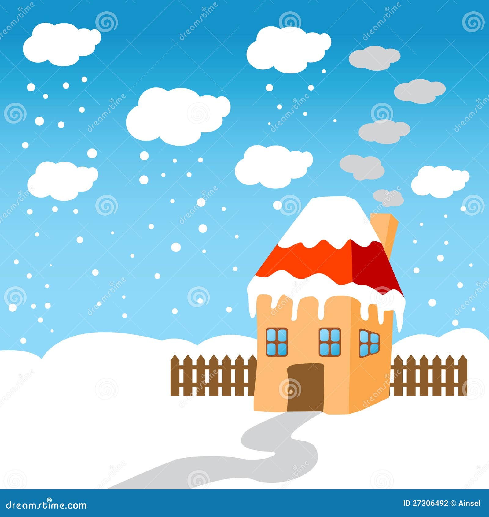 Little house in the snow stock illustration. Illustration of white ...