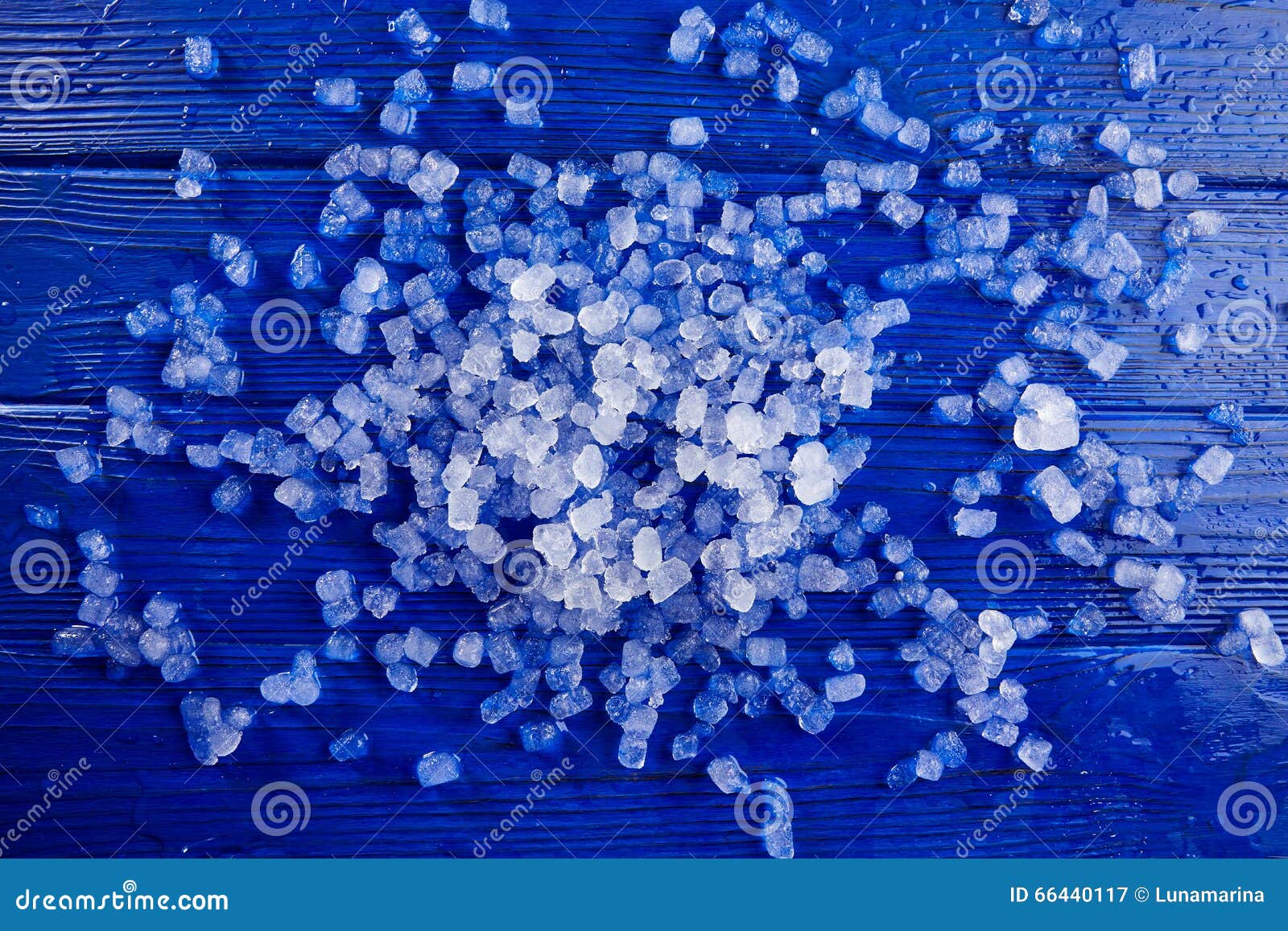 Little Ice Cubes Over Blue Wood Stock Image - Image of frosty ...
