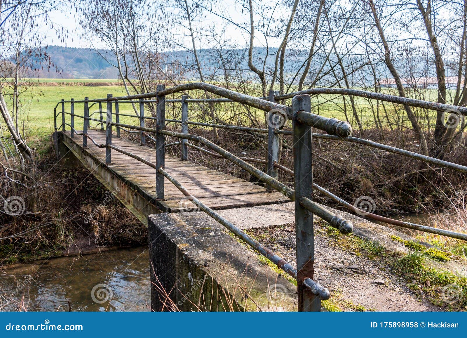 Little Iron Bridge Across the Little River and a Green Meadow Stock ...