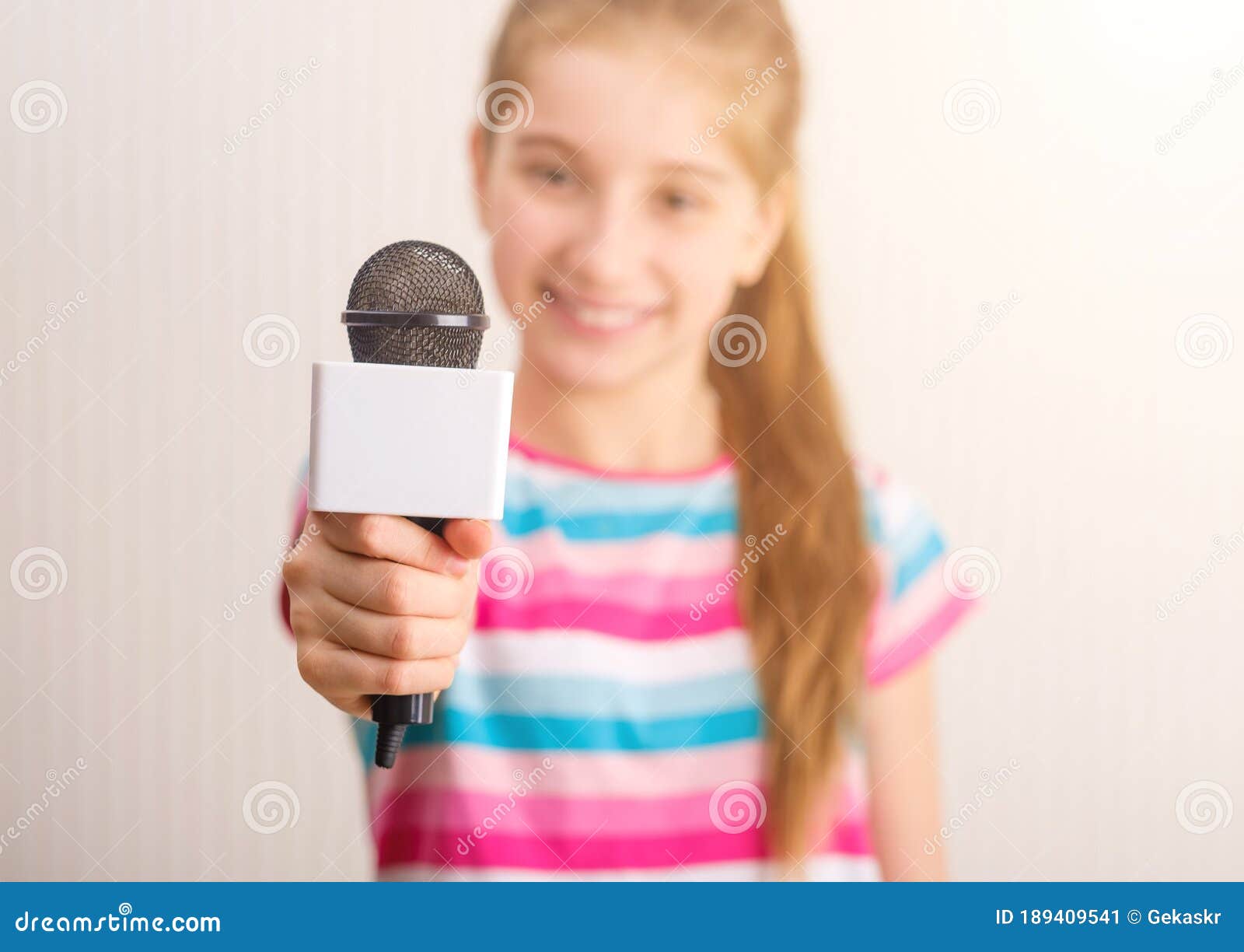 Little Journalist Taking Interview Stock Image - Image of mike ...