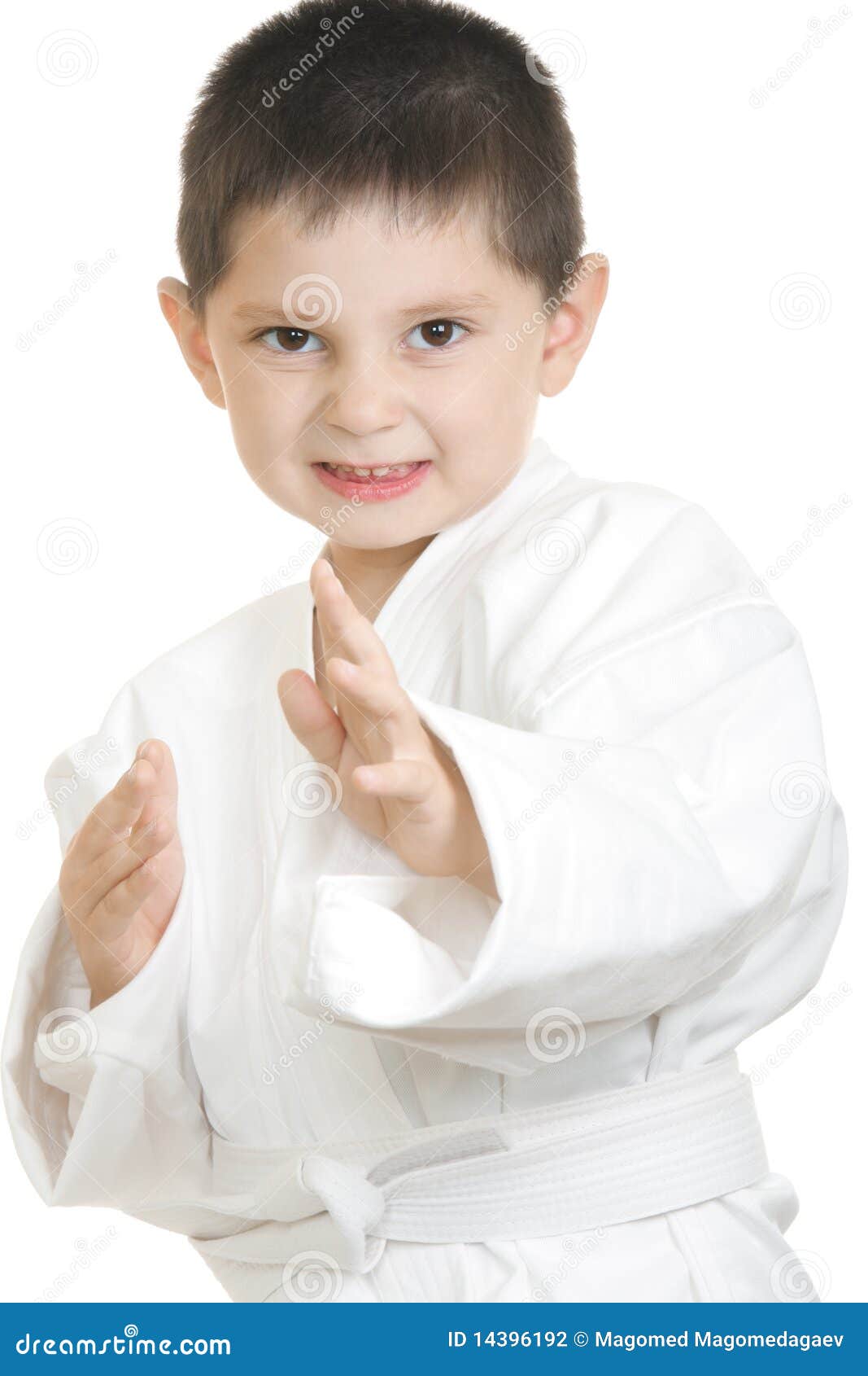 Little Boy Karate Shows The Techniques Of The Japanese Martial Art Of ...