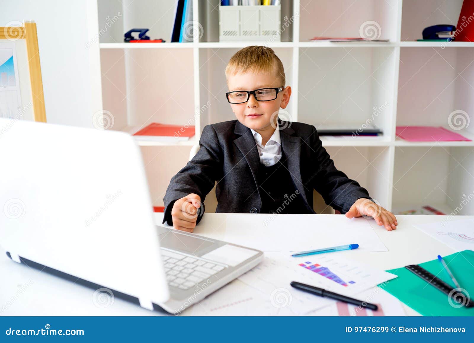 Little kid is the boss stock image. Image of child, businessman - 97476299
