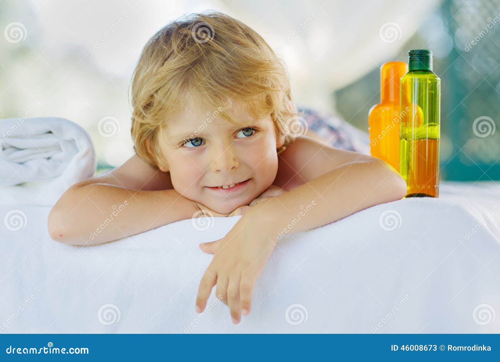 Little Kid Boy Relaxing in Spa with Enjoying Massage Stock Image ...