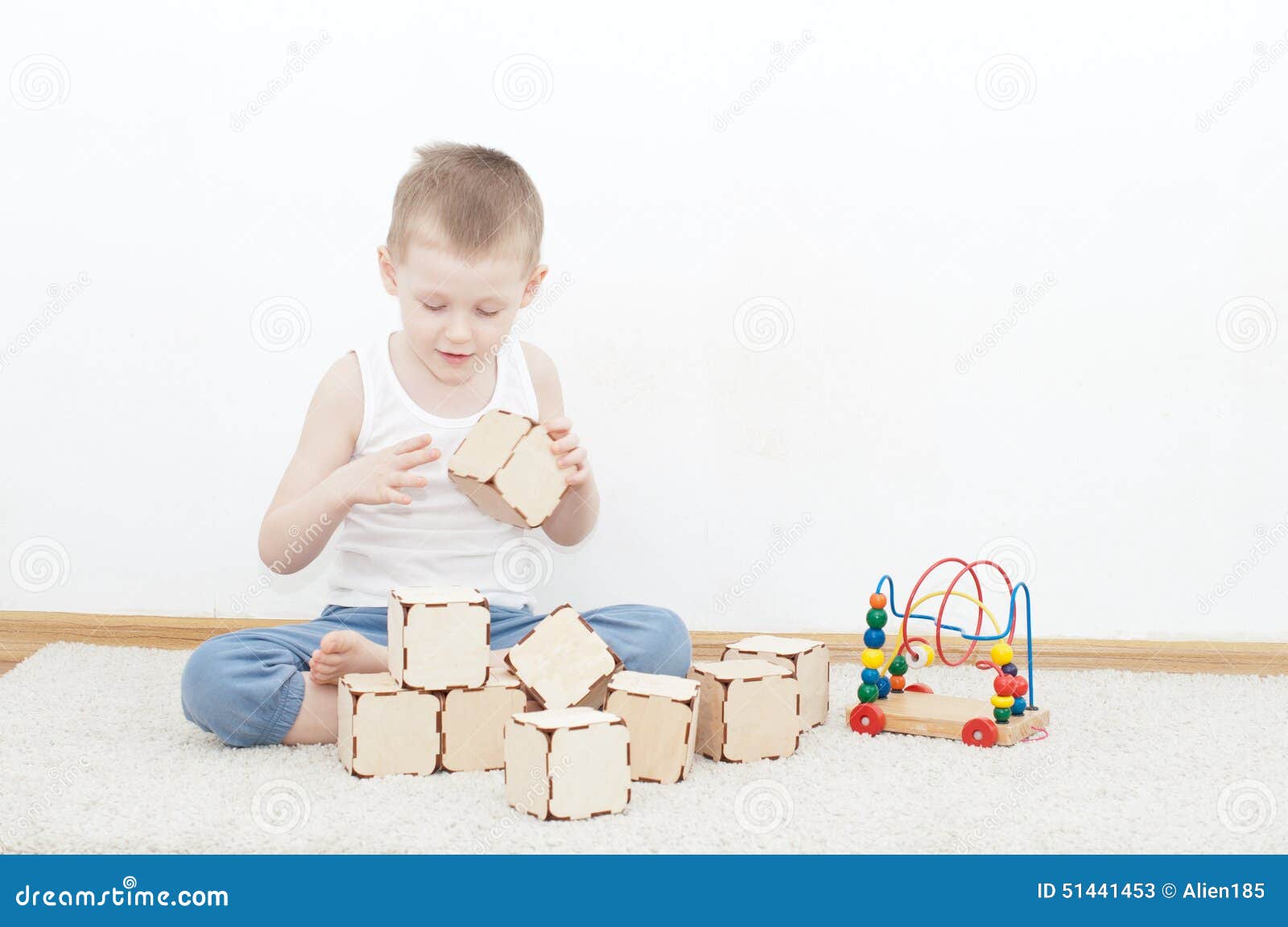 Little Kid is Building Tower Stock Image - Image of children, house ...