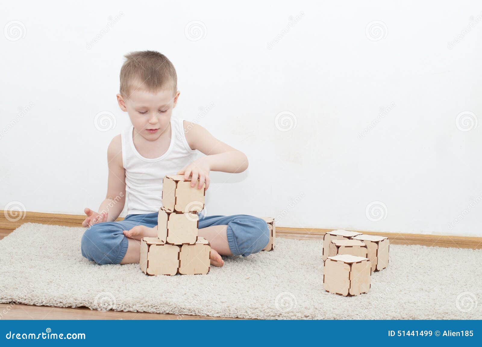 Little Kid is Building Tower Stock Image - Image of leisure, activity ...