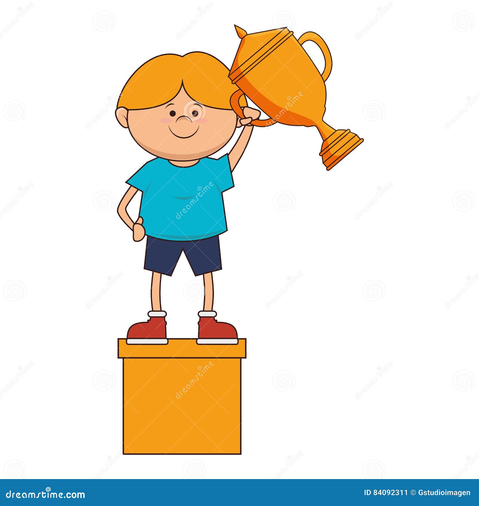 Little Kid with Champion Trophy Stock Illustration - Illustration of ...