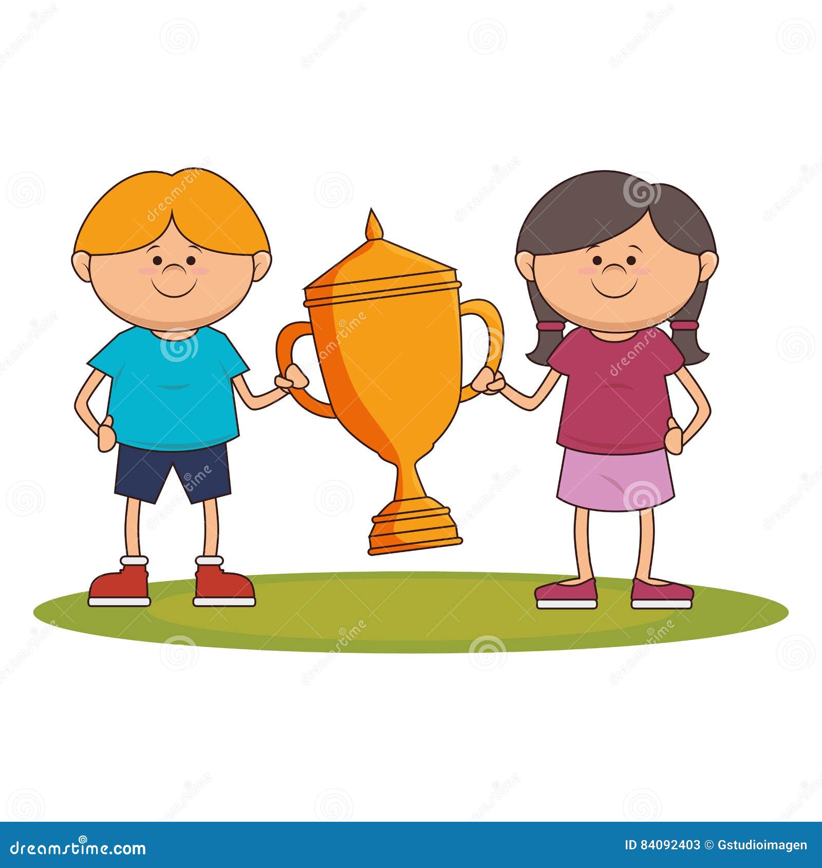 Little Kid with Champion Trophy Stock Illustration - Illustration of ...
