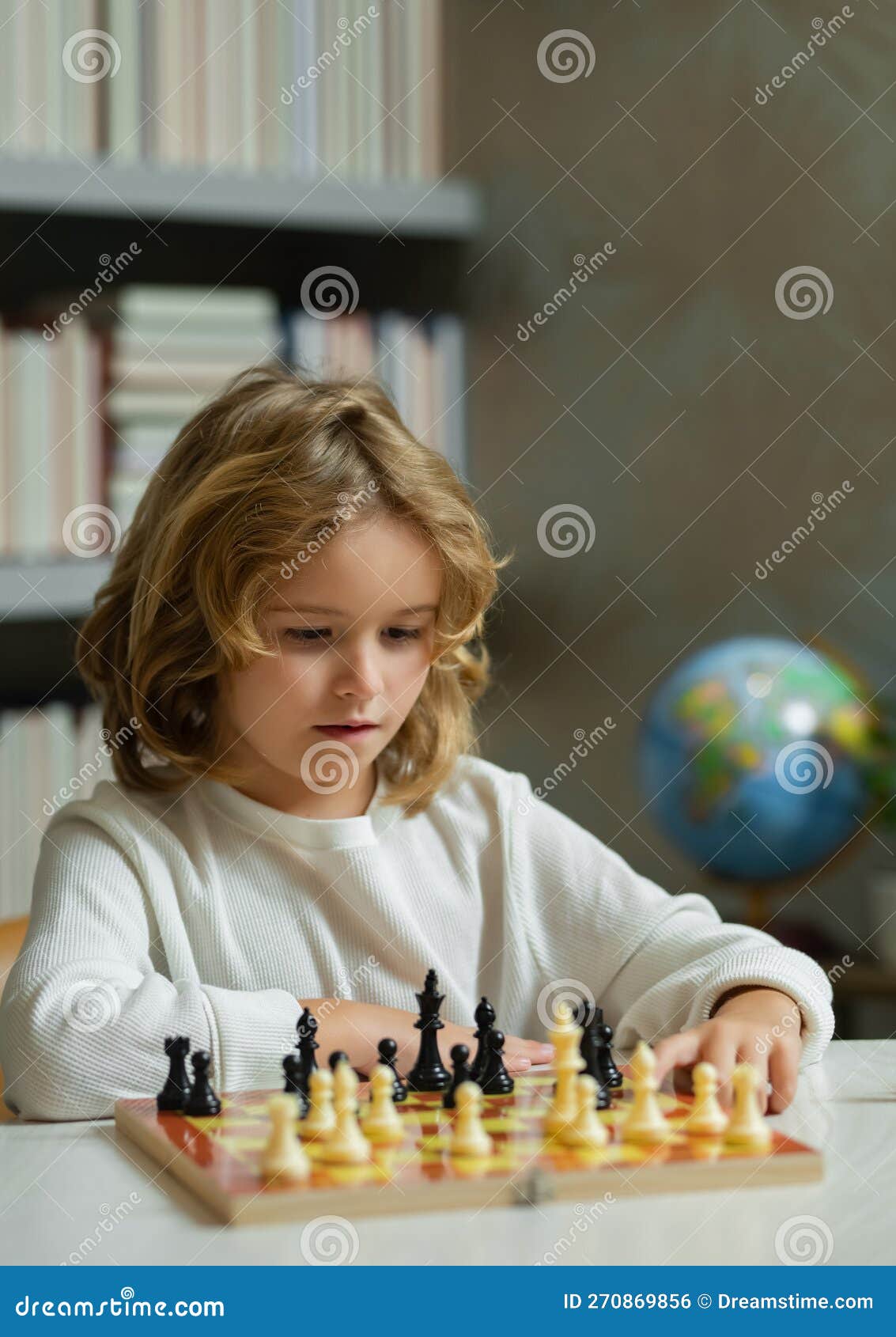 Little Kid Chessman Play Chess Game, Checkmate. Stock Photo - Image of ...