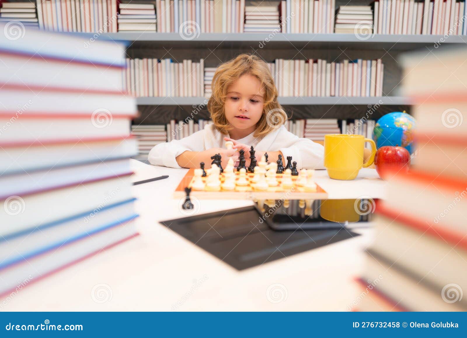 Little Kid Chessman Play Chess Game, Checkmate. Stock Photo - Image of ...