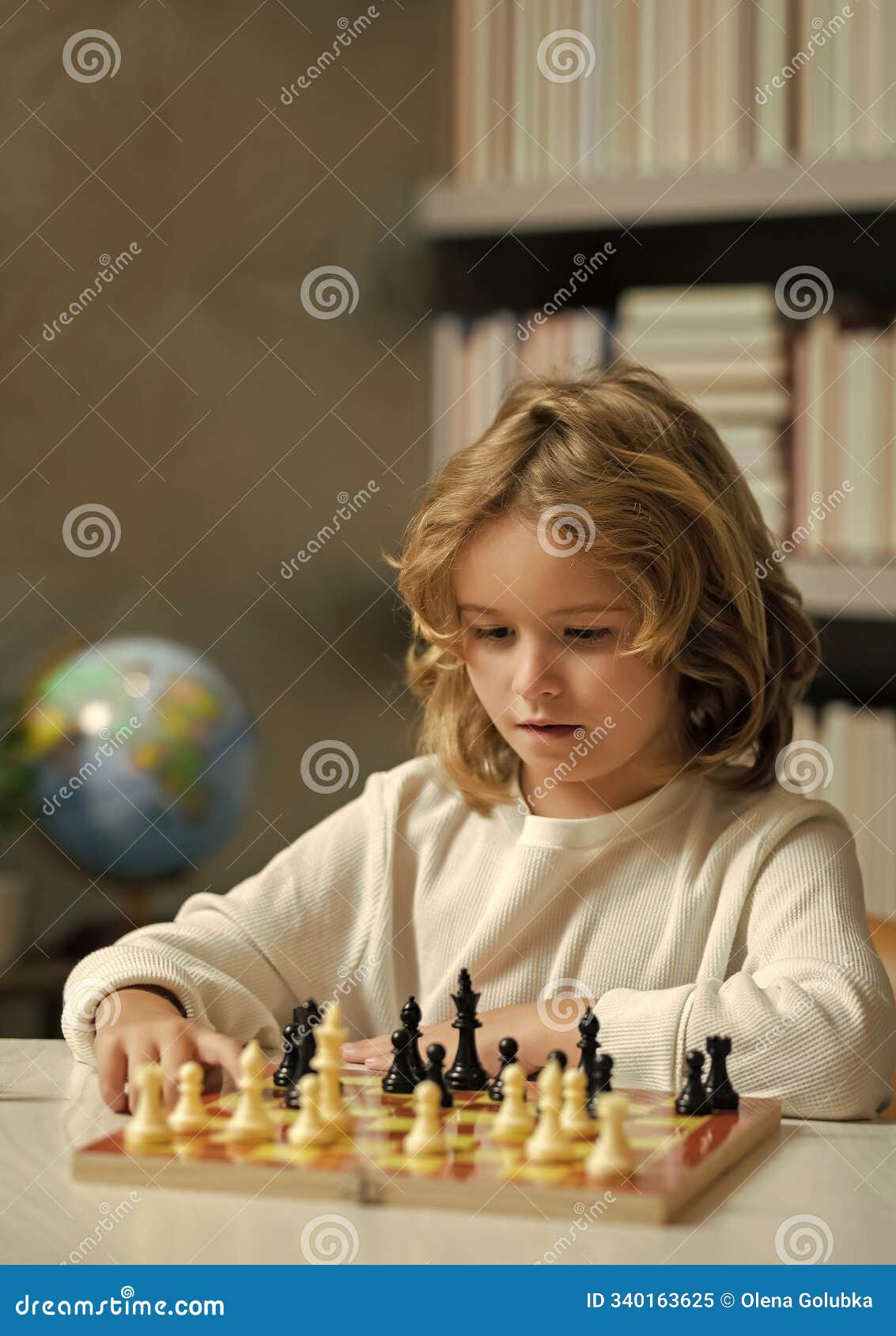 Little Kid Chessman Play Chess Game, Checkmate. Stock Image - Image of ...