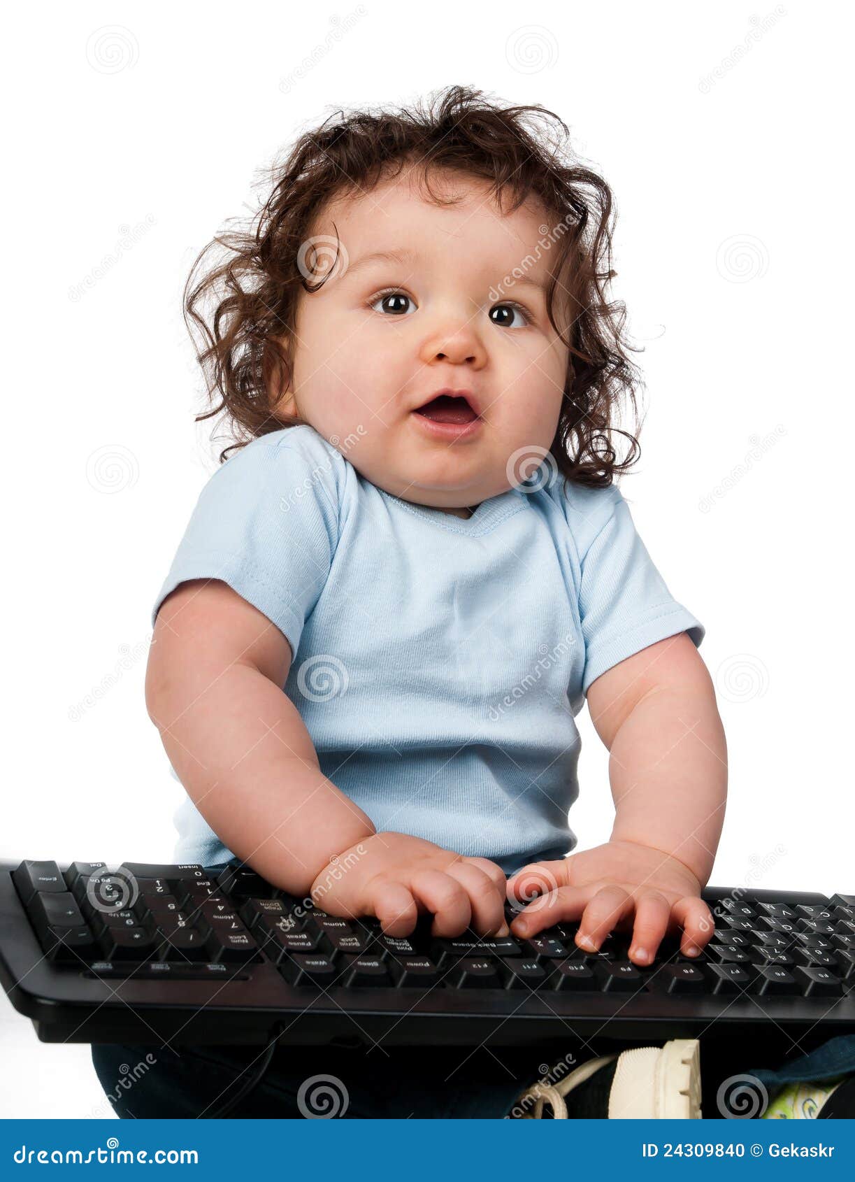 Little Kid with a Computer Keyboard Stock Photo - Image of notebook ...