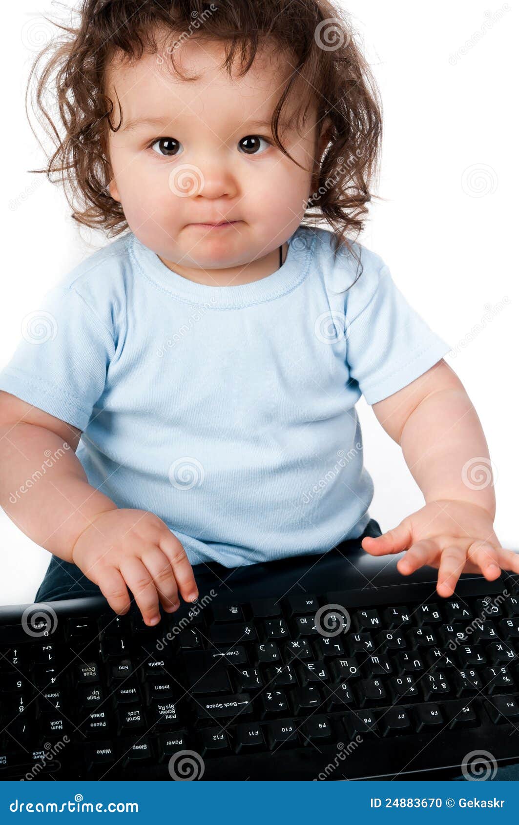 Little Kid with a Computer Keyboard Stock Photo - Image of adorable ...