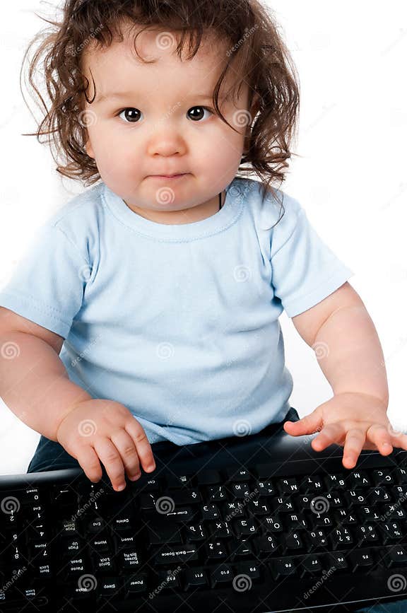 Little Kid with a Computer Keyboard Stock Photo - Image of adorable ...