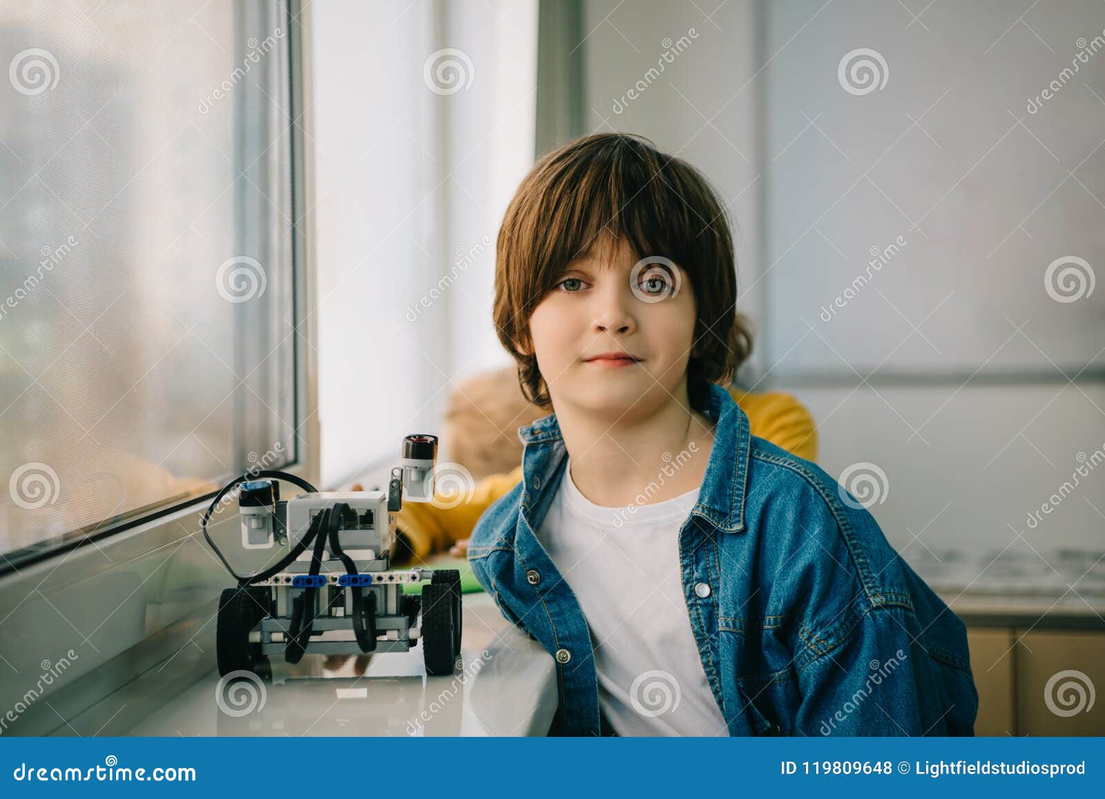 Little Kid with Diy Robot at Stem Stock Photo - Image of schoolchild ...