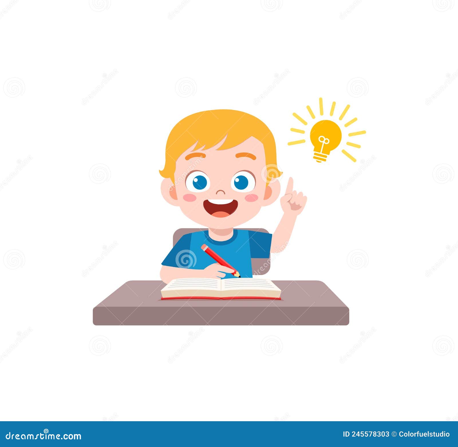 Little Kid Do Homework and Find the Answer Stock Illustration ...