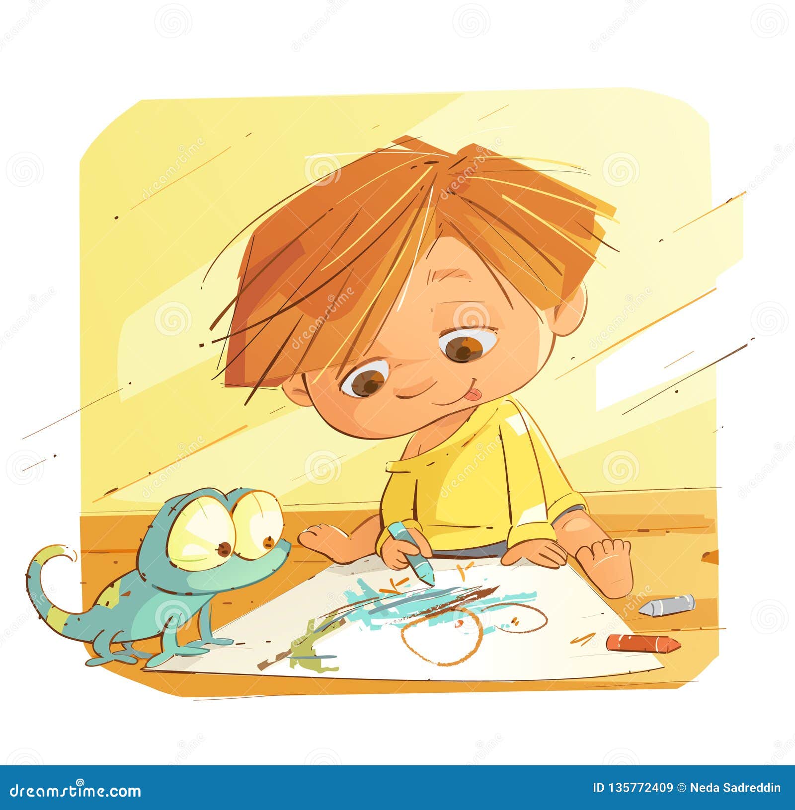 Little Kid is Drawing stock vector. Illustration of drawing - 135772409