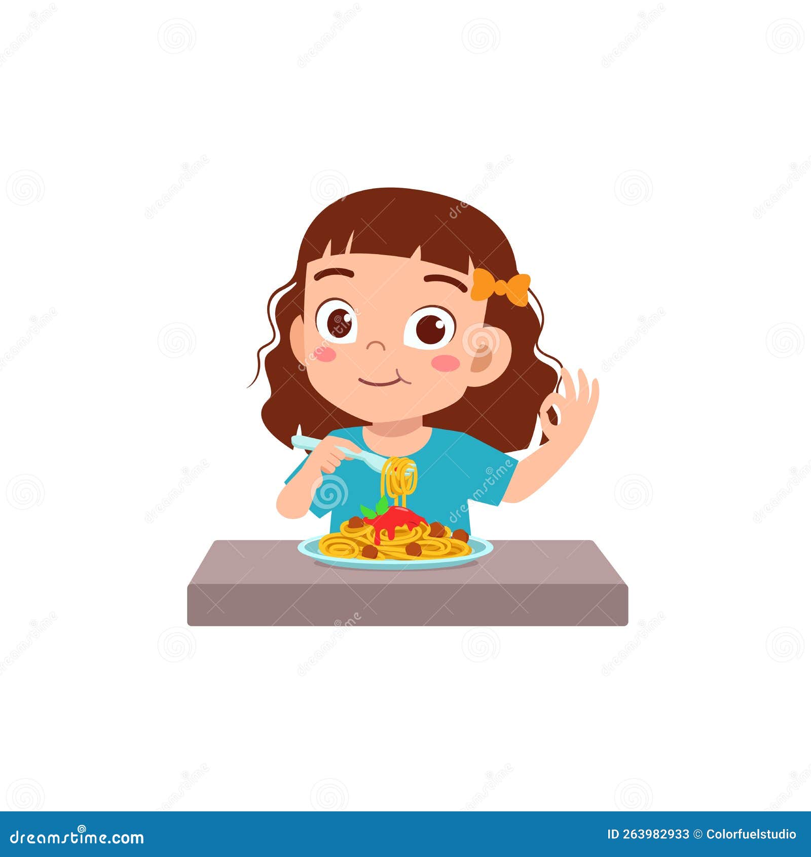 Little Kid Eat Spaghetti and Feel Happy Stock Vector - Illustration of ...