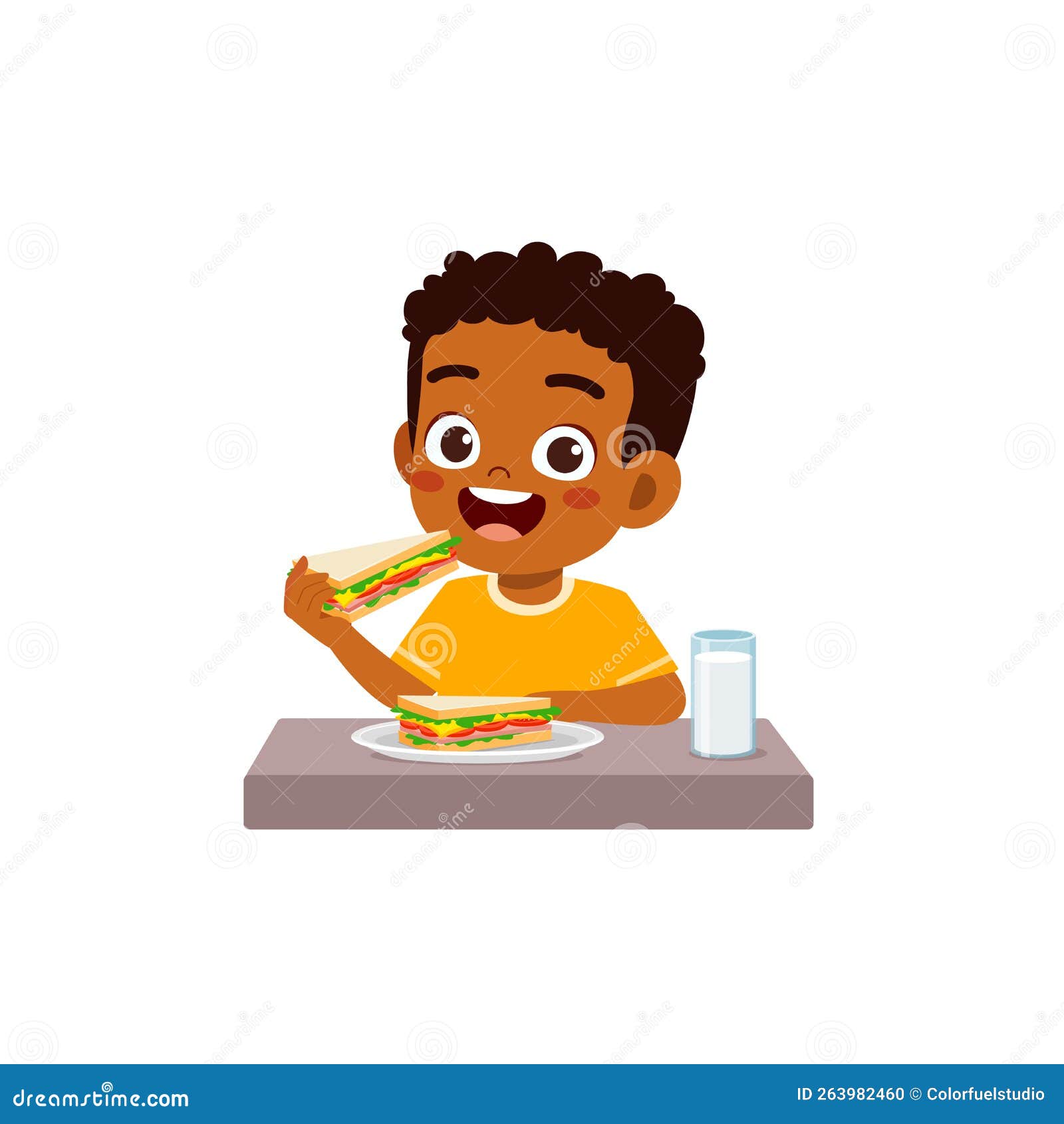 Little Kid Eating Sandwich and Feel Happy Stock Vector - Illustration ...