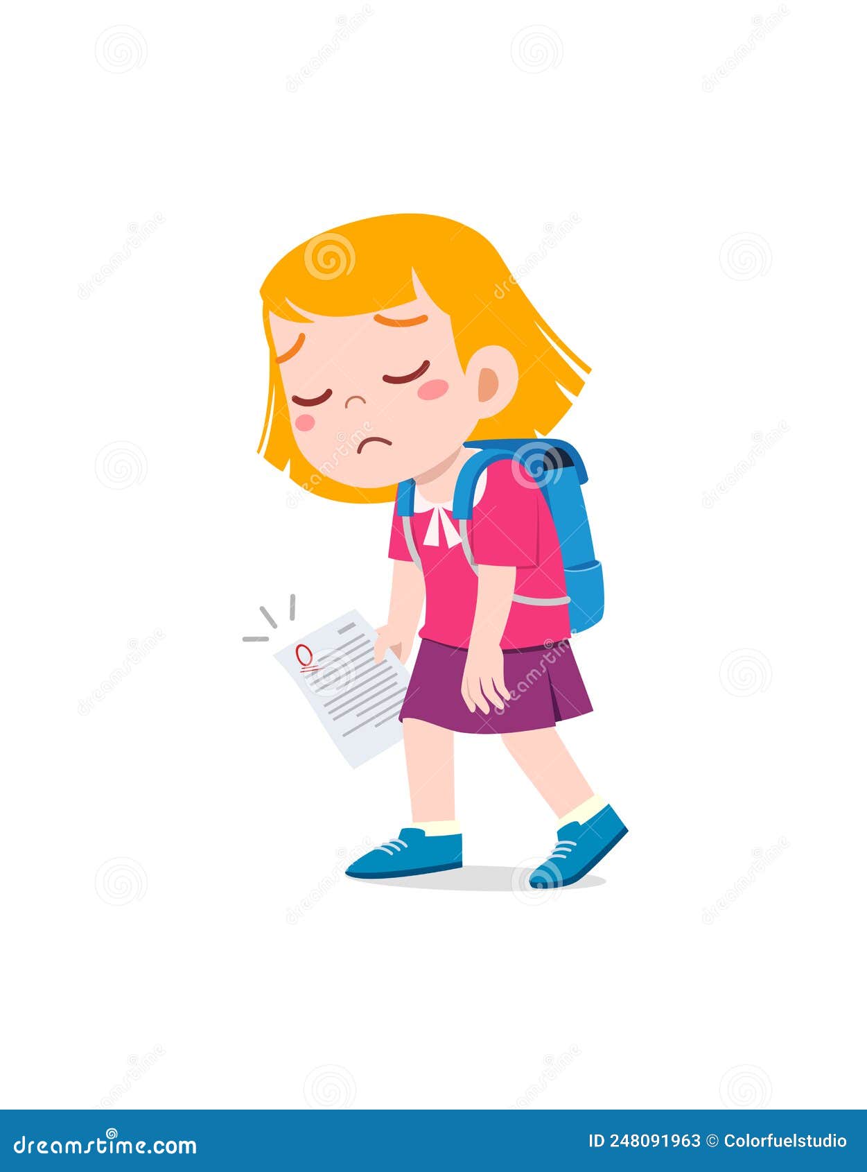 Little Kid Get Bad Grade and Feel Sad Stock Illustration - Illustration ...