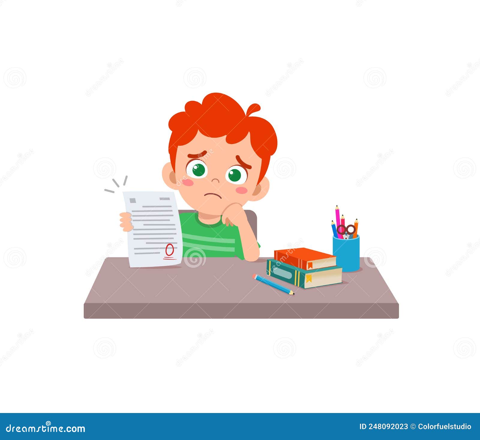 Little Kid Get Bad Grade and Feel Sad Stock Illustration - Illustration ...