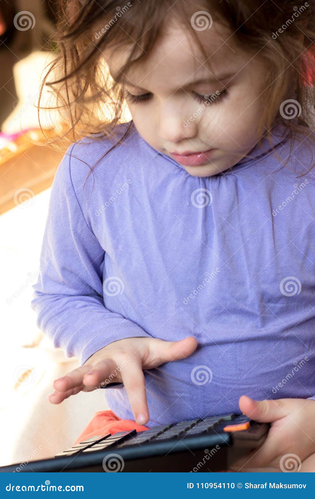 Little Kid Girl with a Calculator in Hands. Stock Photo - Image of ...