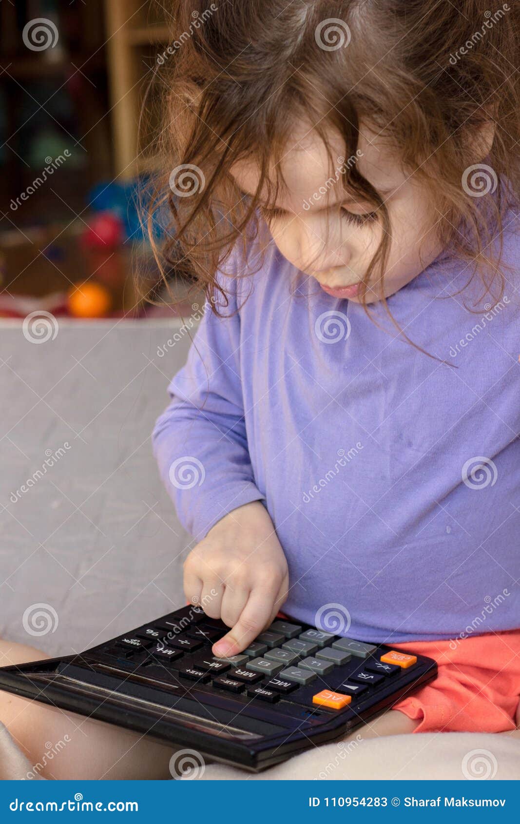 Little Kid Girl with a Calculator in Hands. Stock Image - Image of hand ...