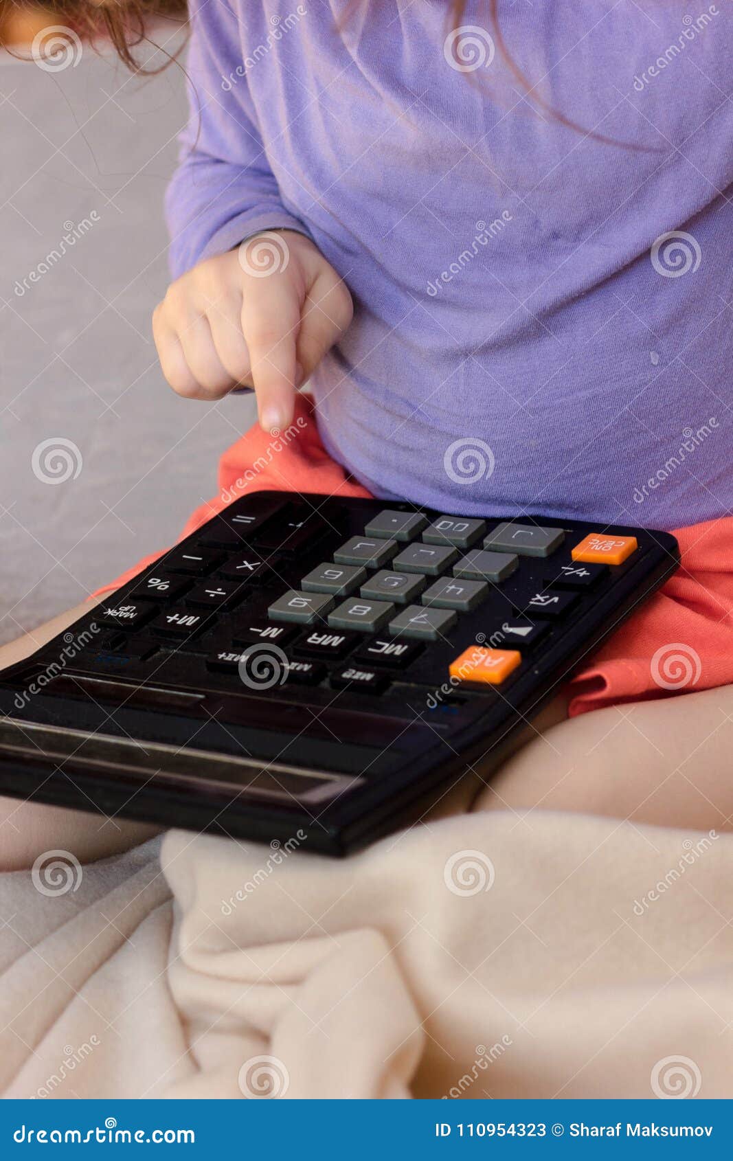 Little Kid Girl with a Calculator in Hands. Stock Image - Image of ...