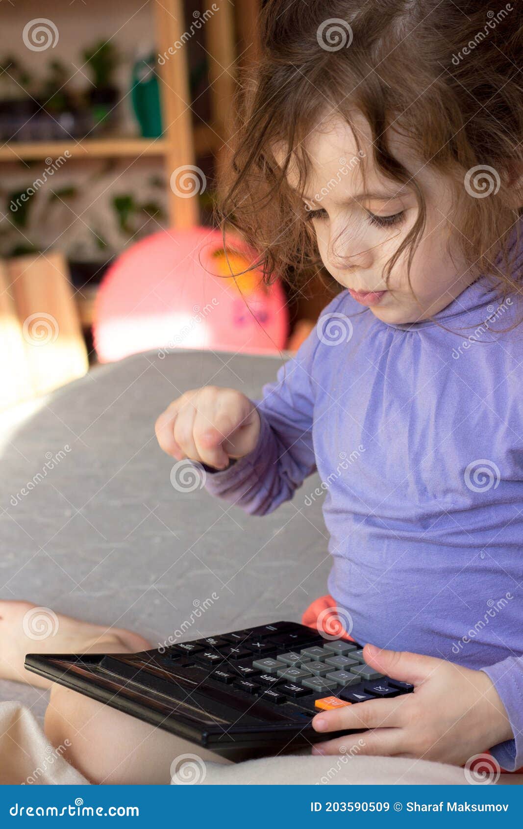 Little Kid Girl with a Calculator in Hands. Stock Image - Image of bank ...