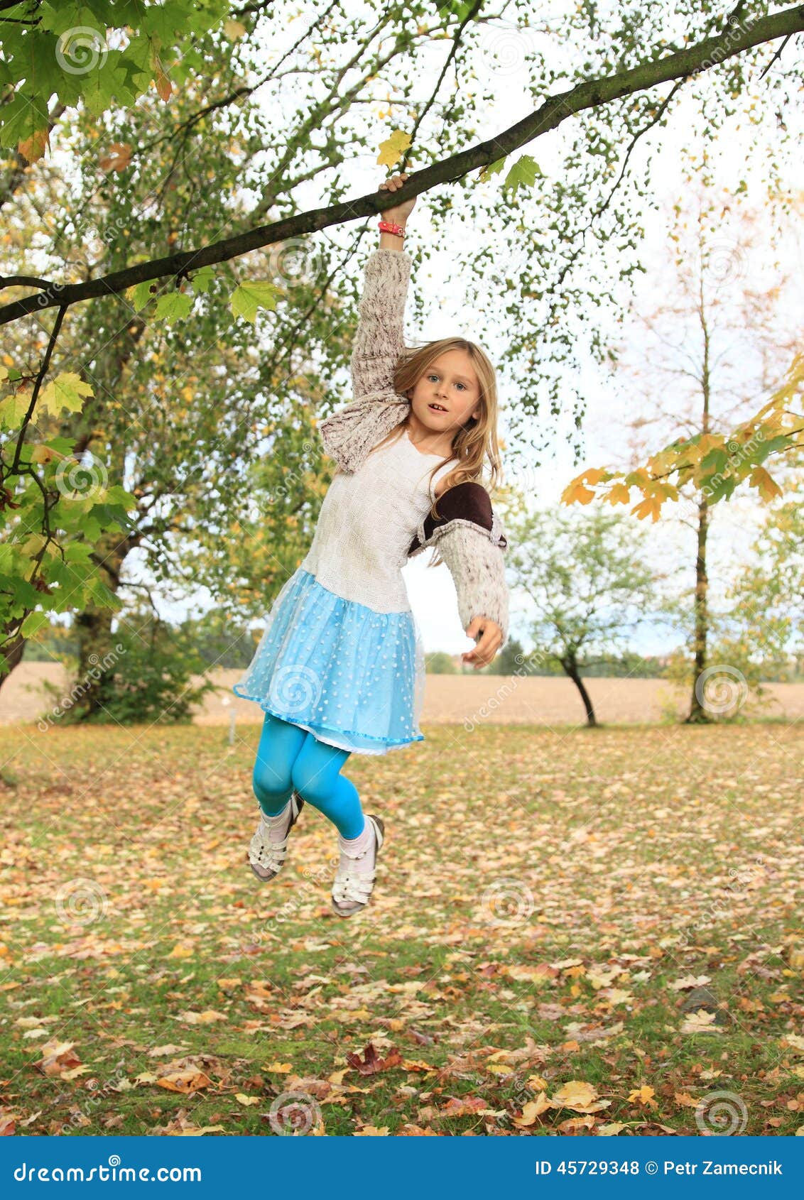 Little Kid - Girl Hanging on Branch Stock Photo - Image of little ...