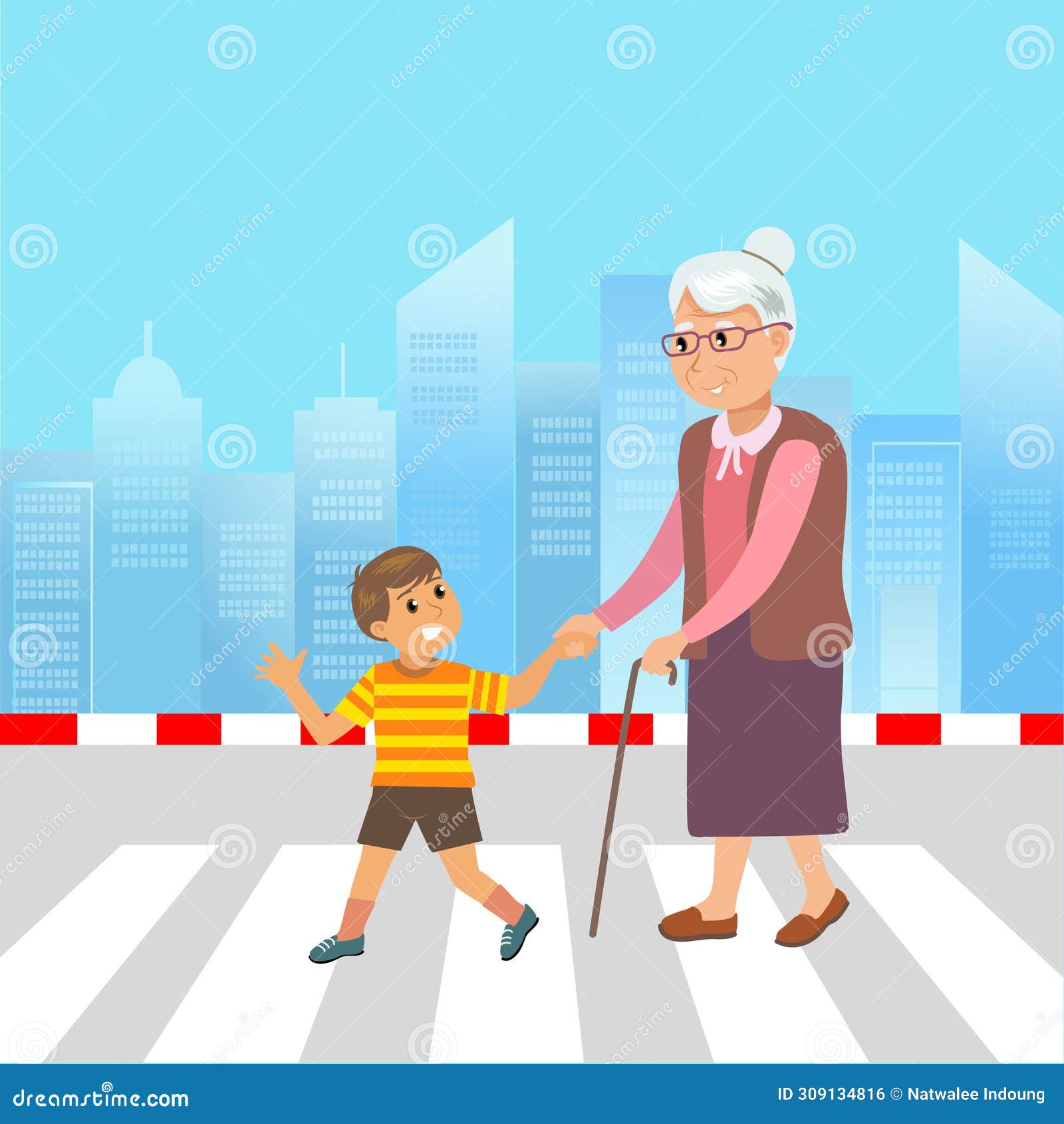 Little Kid Helping Eldery To Cross the Road Stock Illustration ...