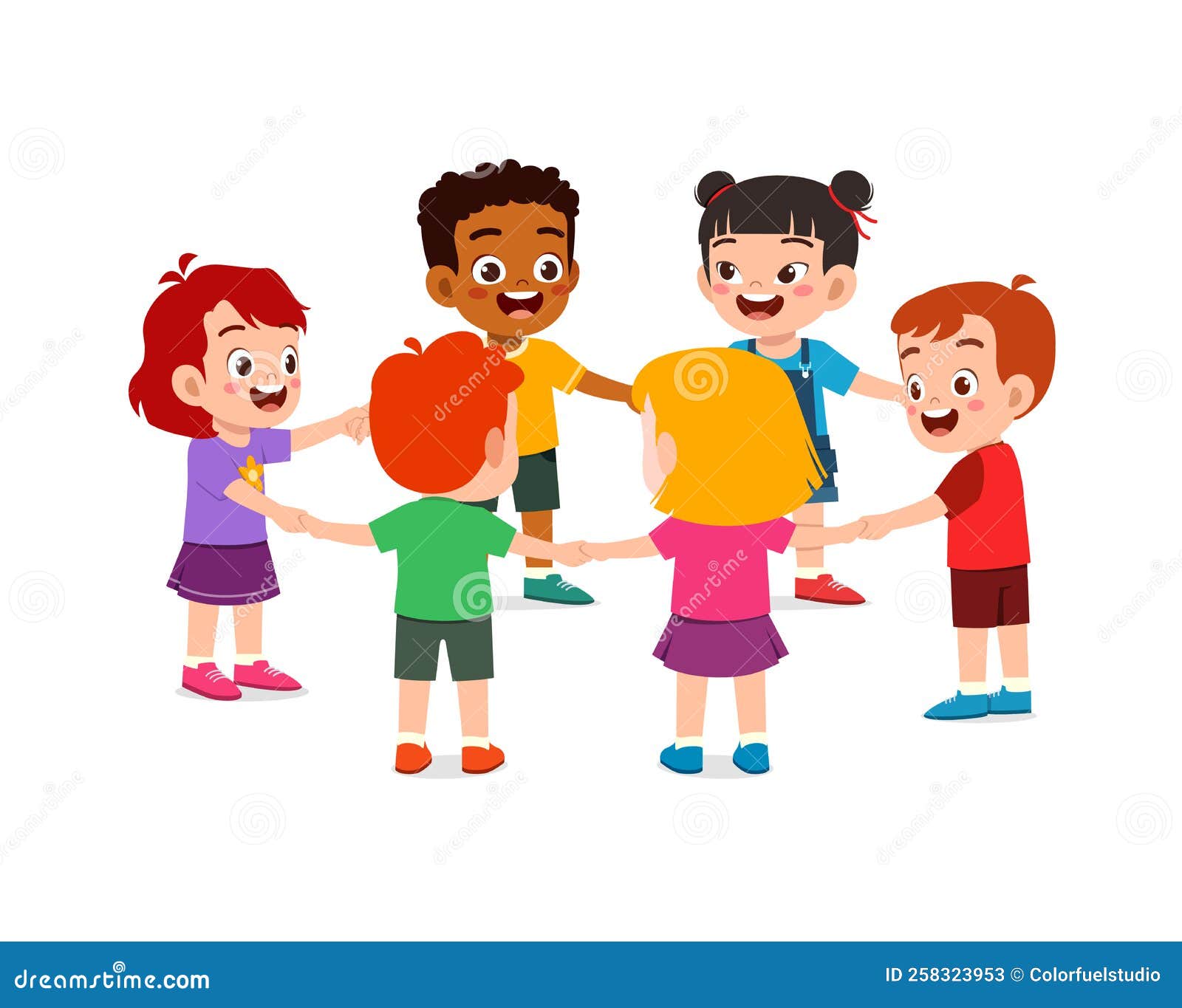 Little Kid Holding Hand and Make Circle Formation Together Stock Vector ...