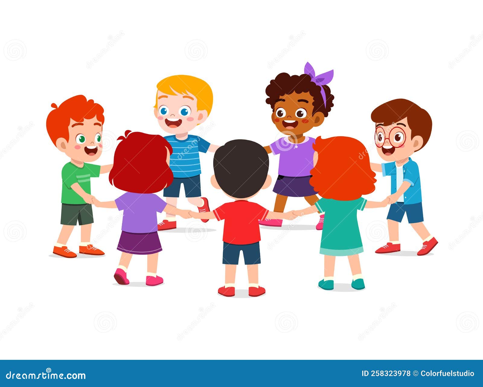 Little Kid Holding Hand and Make Circle Formation Together Stock Vector ...