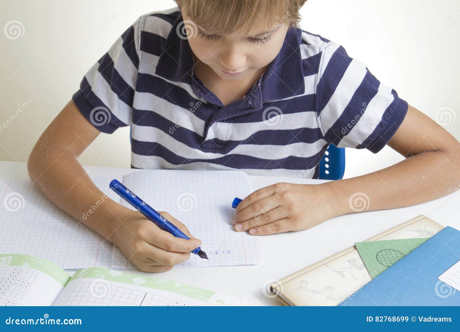 Little Kid at Home Doing Homework Stock Image - Image of desk ...