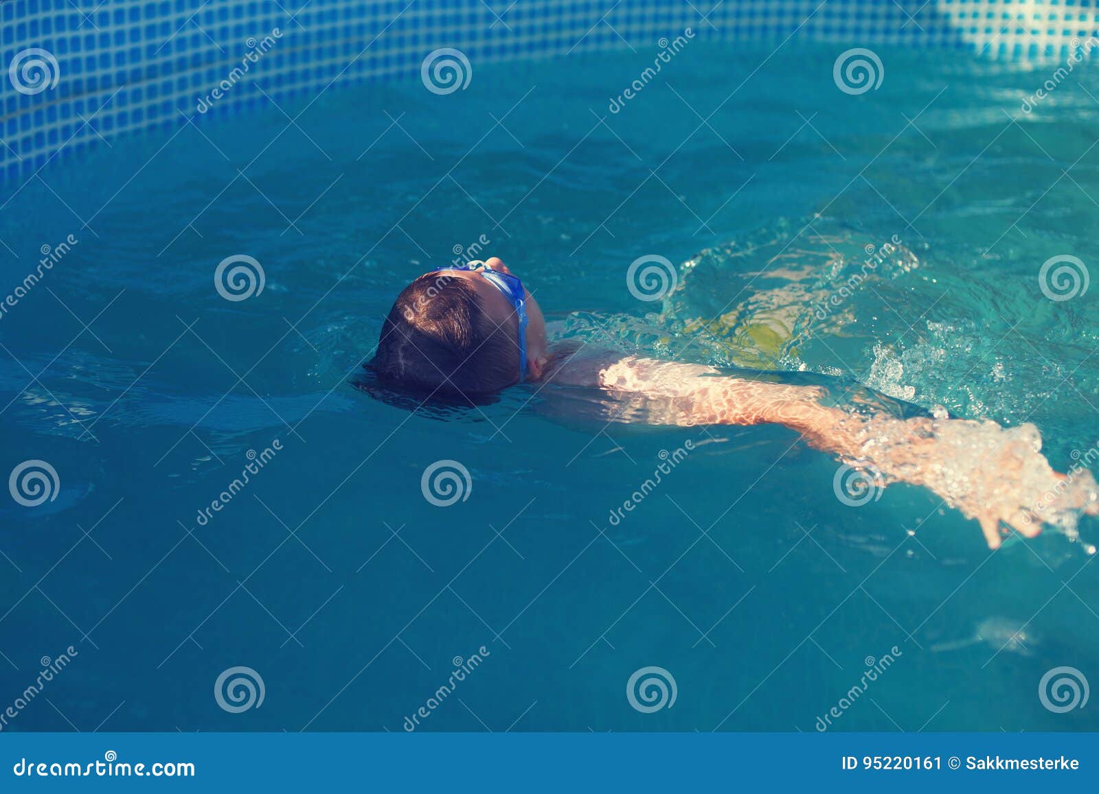 Little Kid Lying Back on Water in Swimming Pool Stock Image - Image of ...