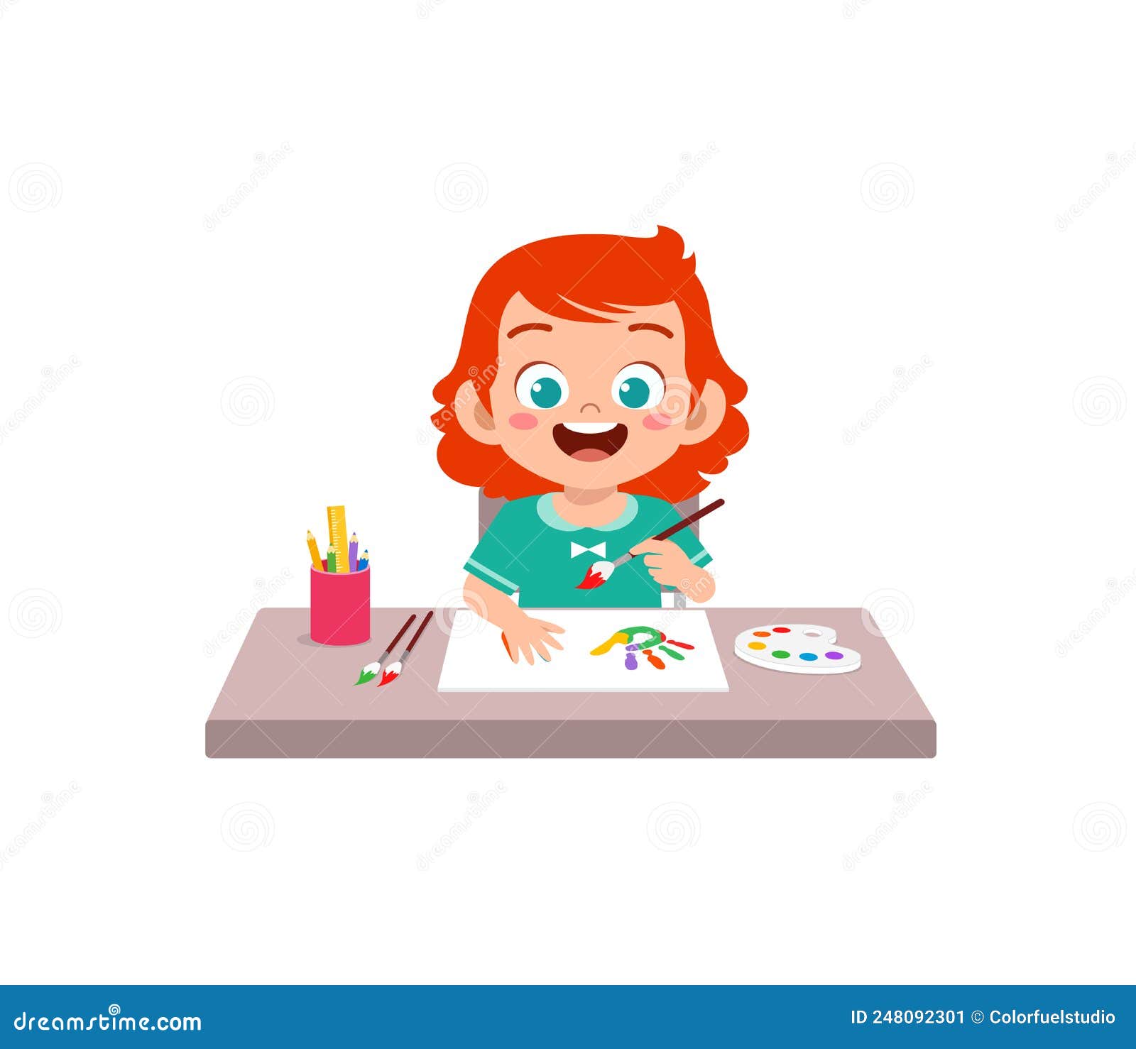 Little Kid Make Painting with Hand Stamp Stock Illustration ...
