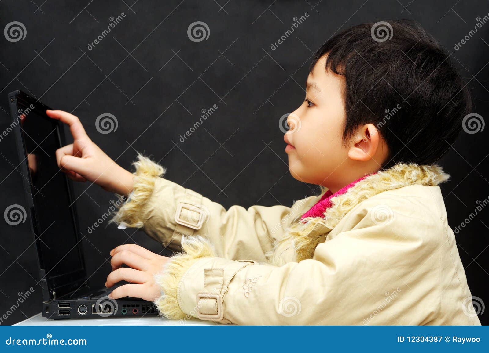 Little Kid with Notebook Computer Stock Image - Image of childhood ...