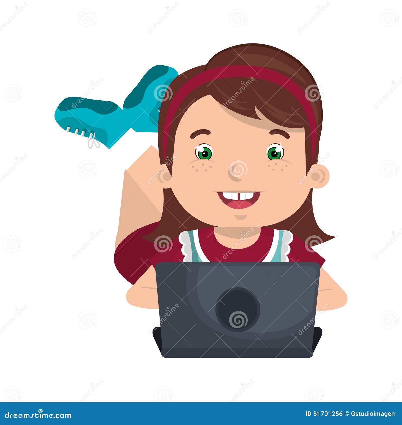 Little Kid Online with Laptop Stock Vector - Illustration of studying ...