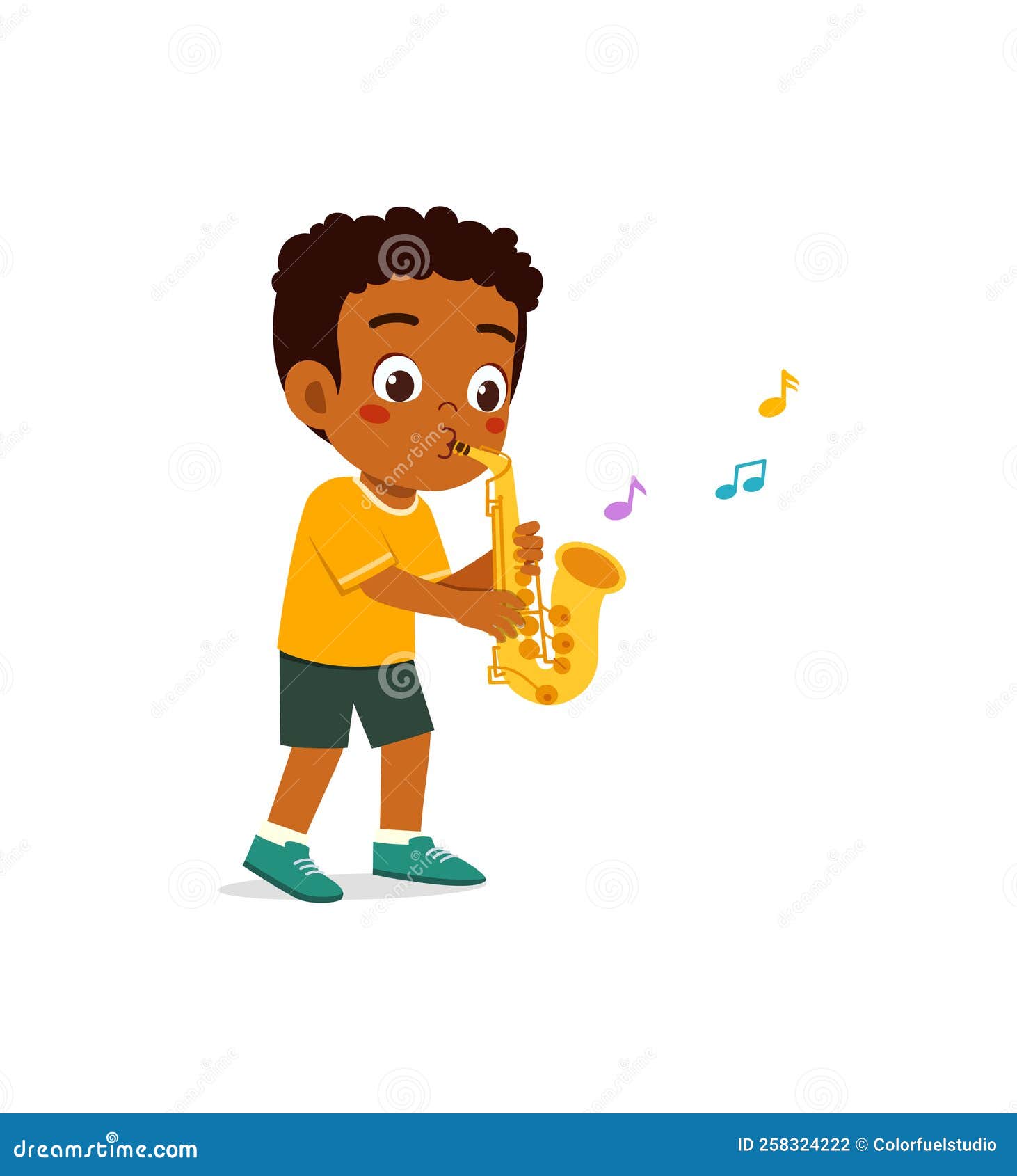 Little Kid Play Saxophone and Feel Happy Stock Vector - Illustration of ...