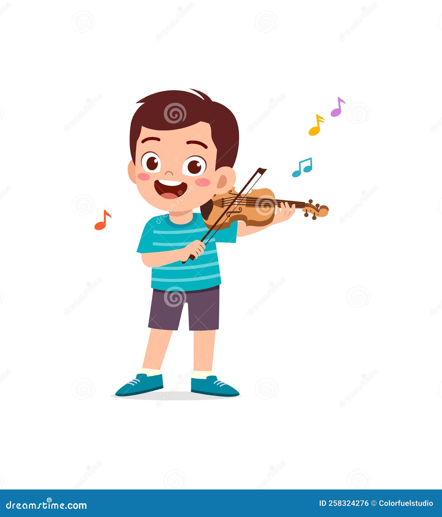 Little Kid Play Violin and Feel Happy Stock Vector - Illustration of ...